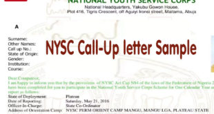 NYSC PPA Acceptance Letter Format And Sample - NYSC News