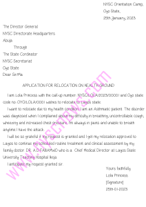 Application For Relocation On Health Ground - Best Guide - NYSC NEWS